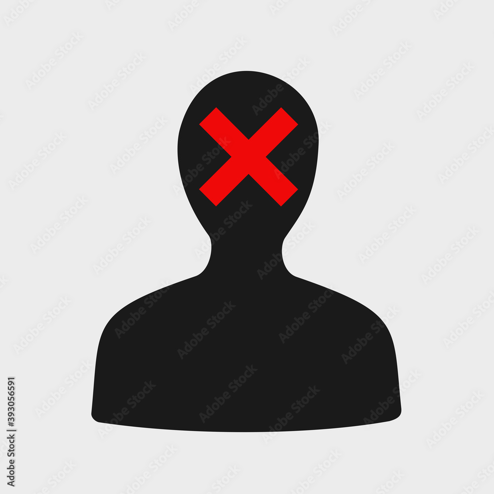 Silhouette of head is crossed out - elimination, ban, removal ...