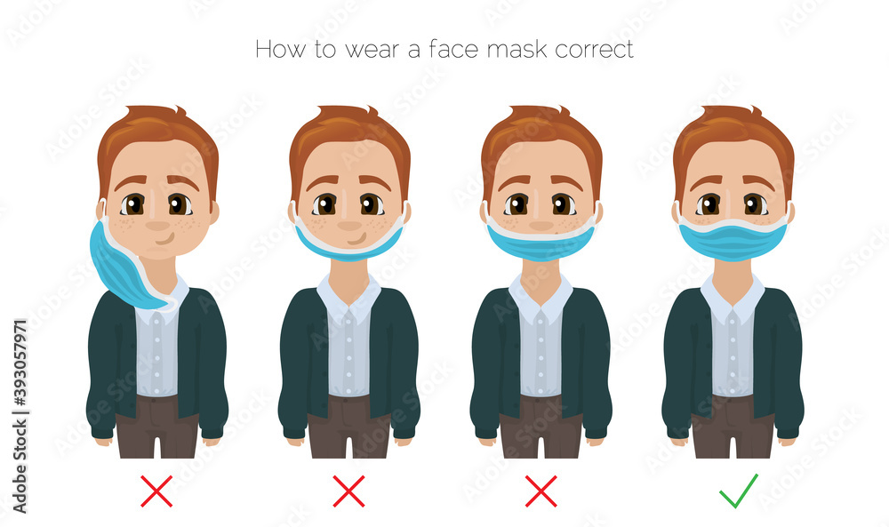 How to wear a face mask correct. Boy presenting the correct method of ...