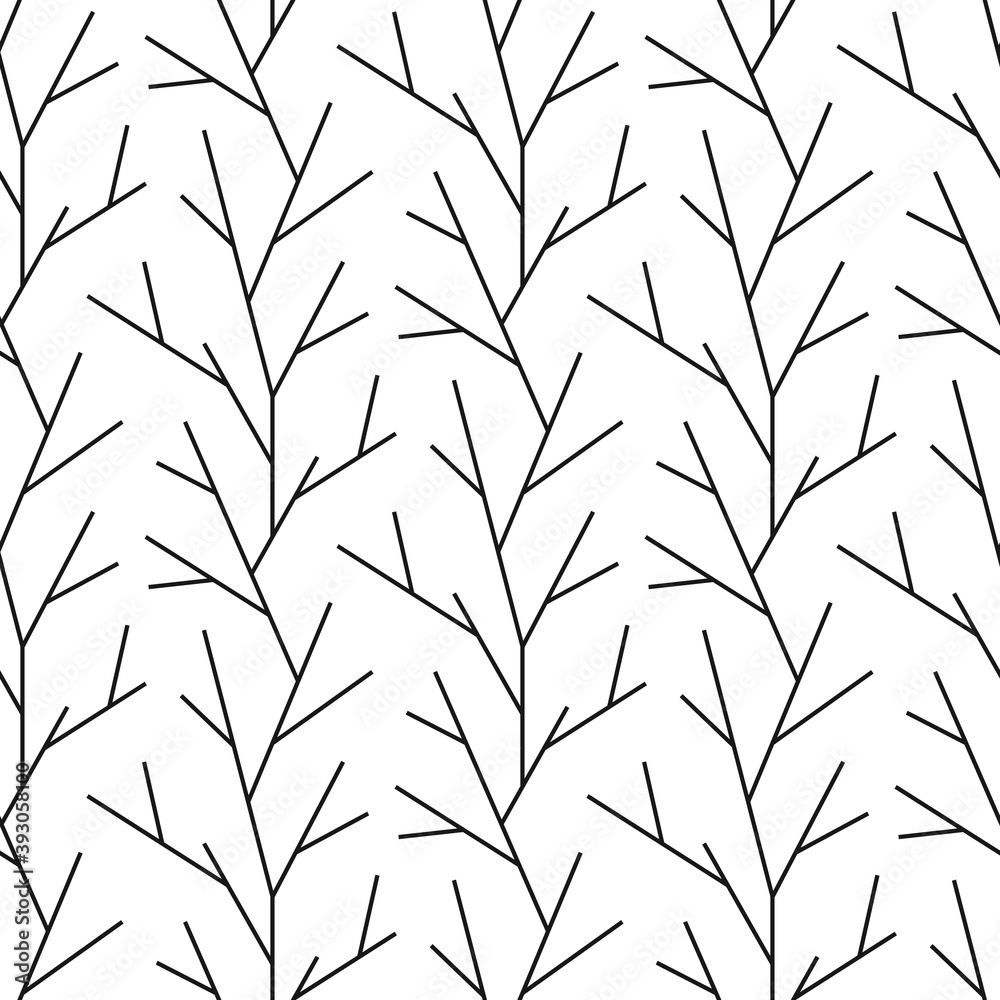 Nature seamless pattern. Tree branch pattern. Black and white abstract ...