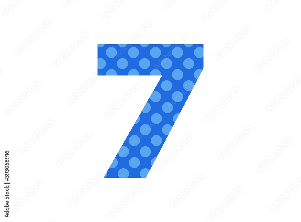 7 number blue font made of polka dot pattern. Funny cute, children's ...