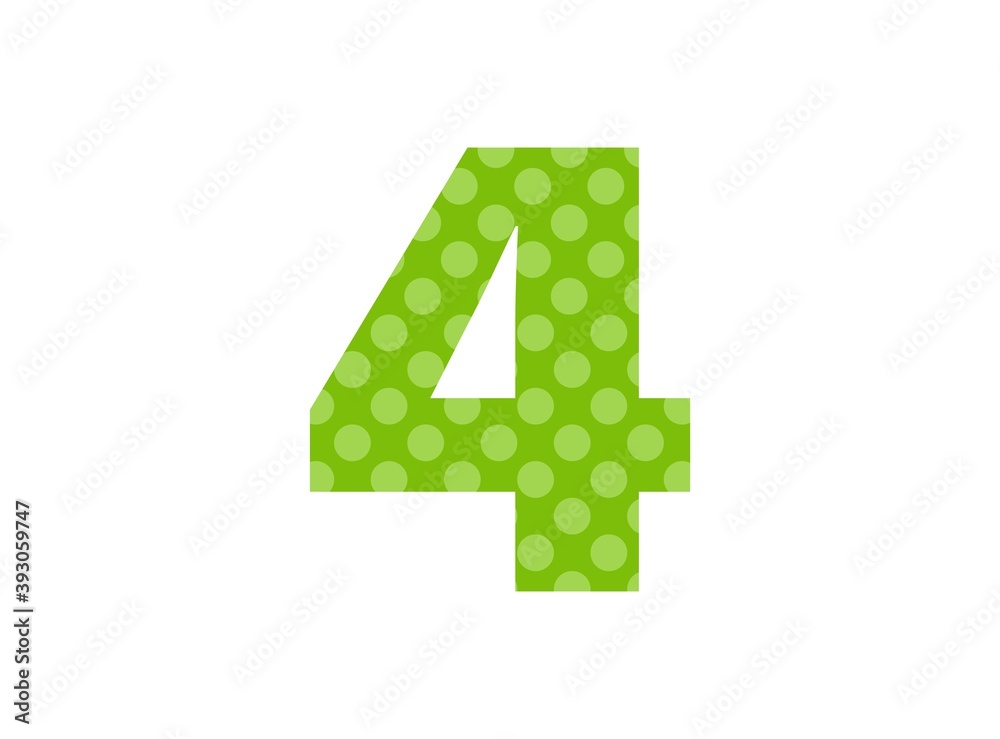 4 number green font made of polka dot pattern. Funny cute, children's ...