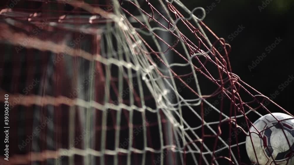 Soccer Ball Success hitting goal in super slow motion. Scoring Football ...