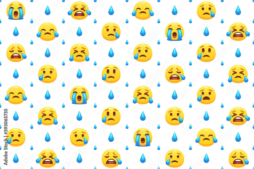 Vecteur Stock Saddest crying emoji pattern. Sad yellow emoticons, cry ...