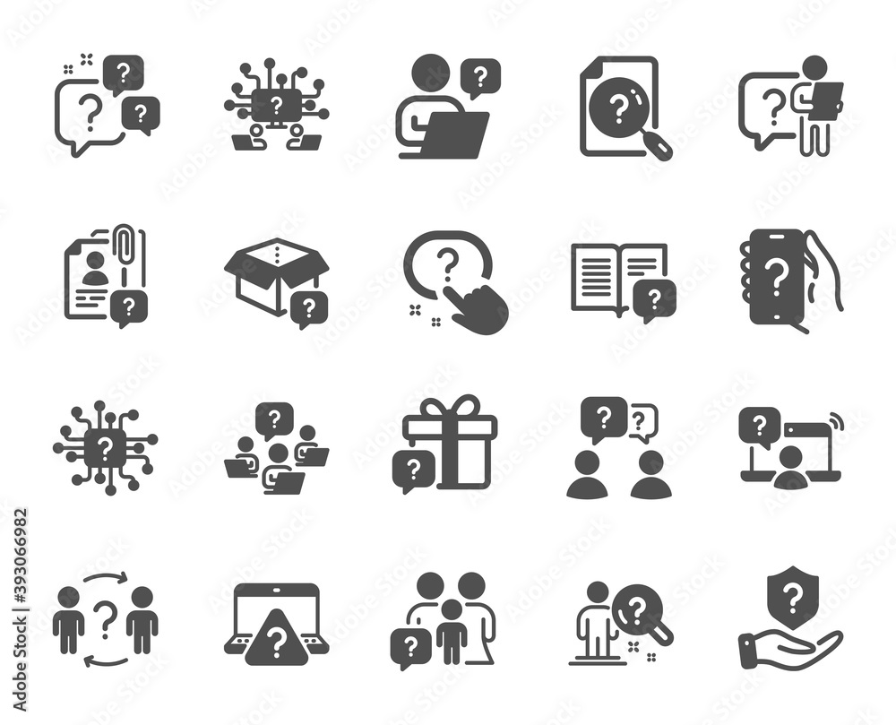 Questions icons. Artificial Intelligence computer, phone with Question ...