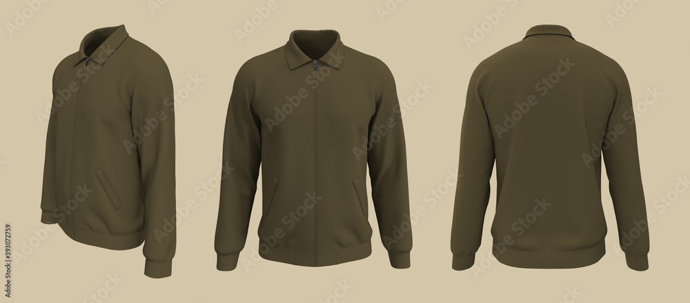 Harrington jacket mockup front and back views, 3d illustration, 3d ...