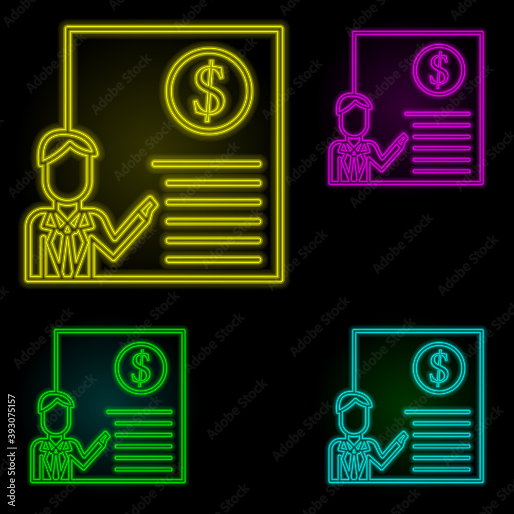 Corporate and business, business man, manager, money, report neon color ...