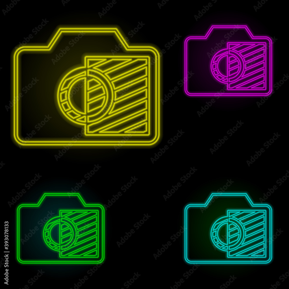 Camera sign neon color set icon. Simple thin line, outline vector of ...