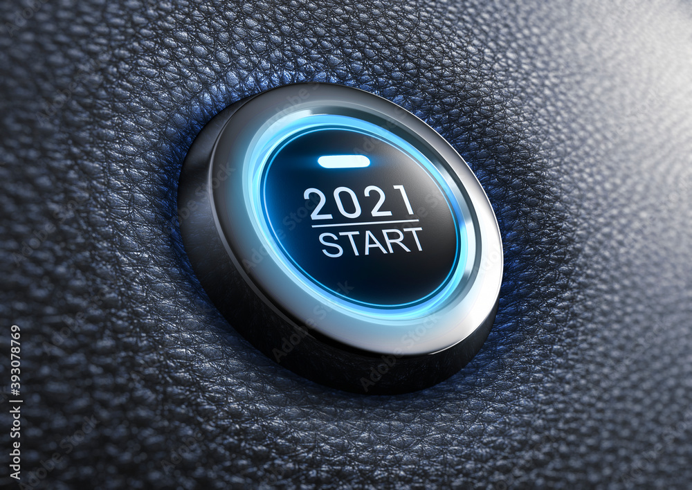 Start 2021 button with blue light - 3D illustration Stock Illustration ...