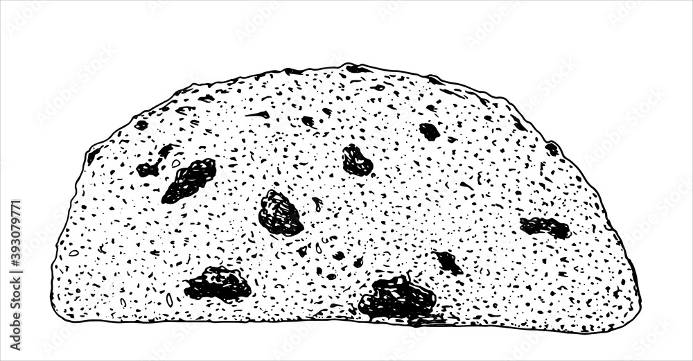 Vector drawing of pieces of black scandinavian bread with a pronounced ...