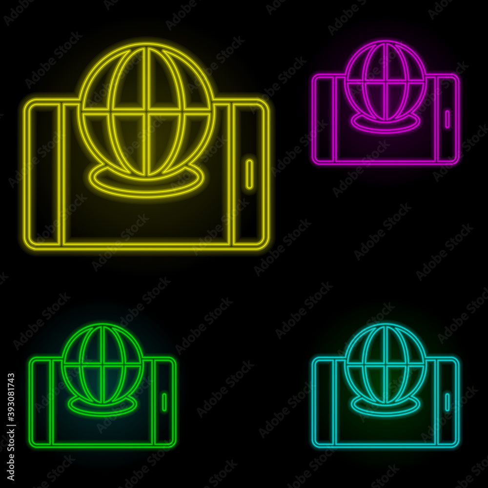 Augmented reality, planet, global neon color set icon. Simple thin line ...