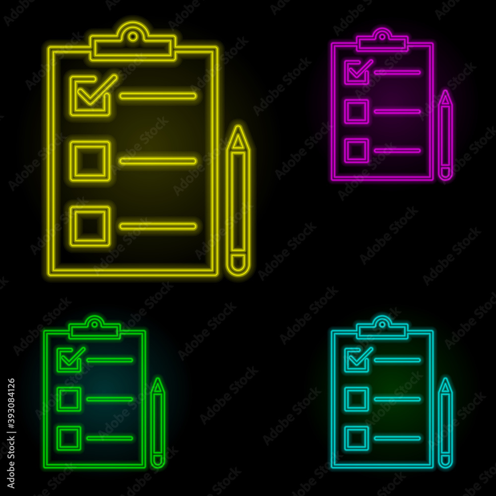 paper, check, pen icon neon color set icon. Simple thin line, outline ...