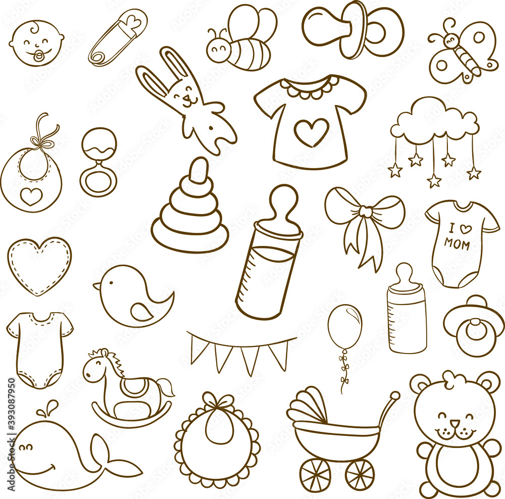 sketchy baby elements. Sketchy vector hand drawn Doodle cartoon set of ...