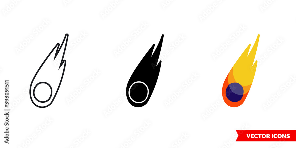 Comet icon of 3 types color, black and white, outline. Isolated vector ...