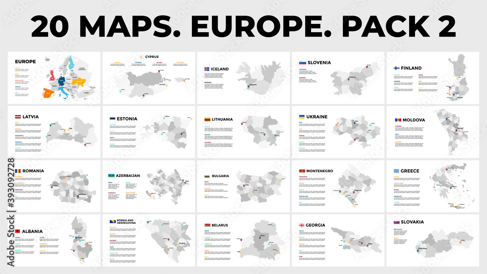 20 Maps. Europe. Vector map infographic templates. Pack 2. Slide ...