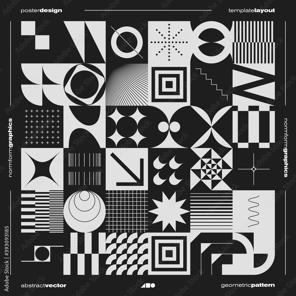 Brutalism Poster Design Layout With Abstract Vector Geometric Shapes ...