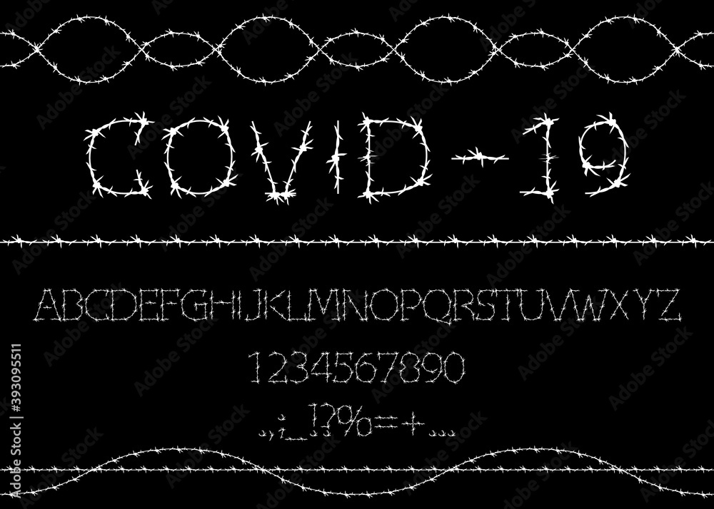 Alphabet of barbed wire. Prison letters and numbers set. Barbed Wire ...