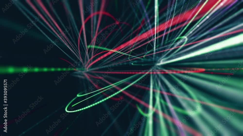 neon light shapes and icons Abstract technology neon lines tunnel ...