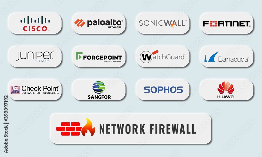 Vector illustration of network firewall tools in 3D web button ...