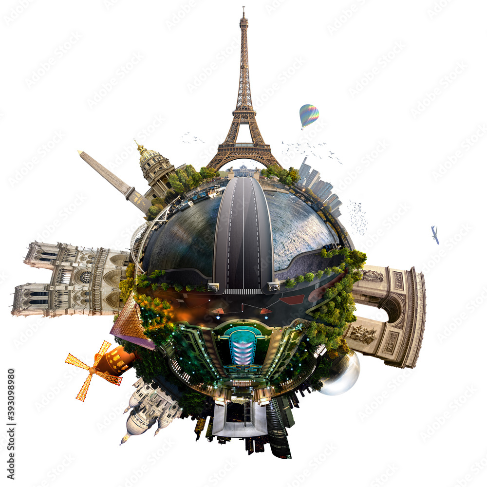 Planet Paris - Miniature planet of Paris, France, with all important ...