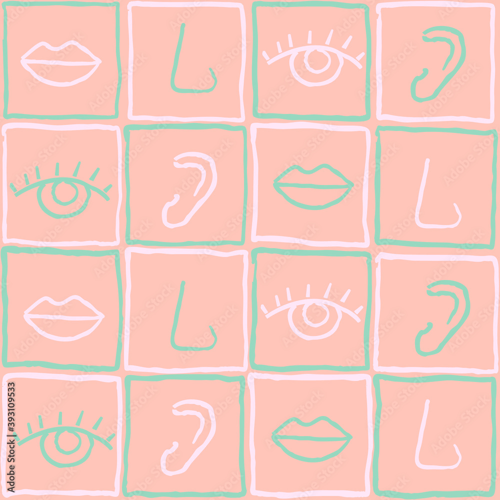 seamless pattern with parts of face Stock Vector | Adobe Stock