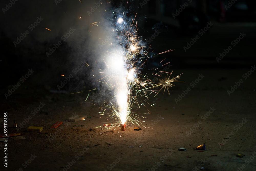 fire of cracker explosion on black background Stock Photo | Adobe Stock