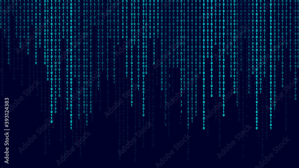 Blue matrix background. Falling numbers on screen. Technology stream binary code. Digital vector ...