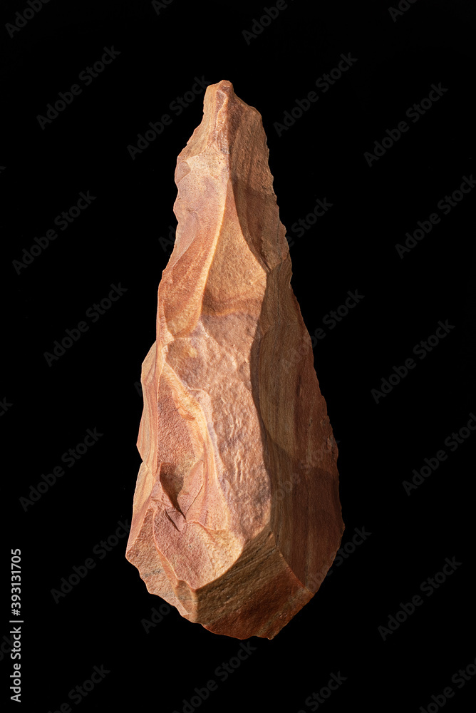 Paleolithic bifacial pebbles. Quartzite stones carved in amygdaloid ...