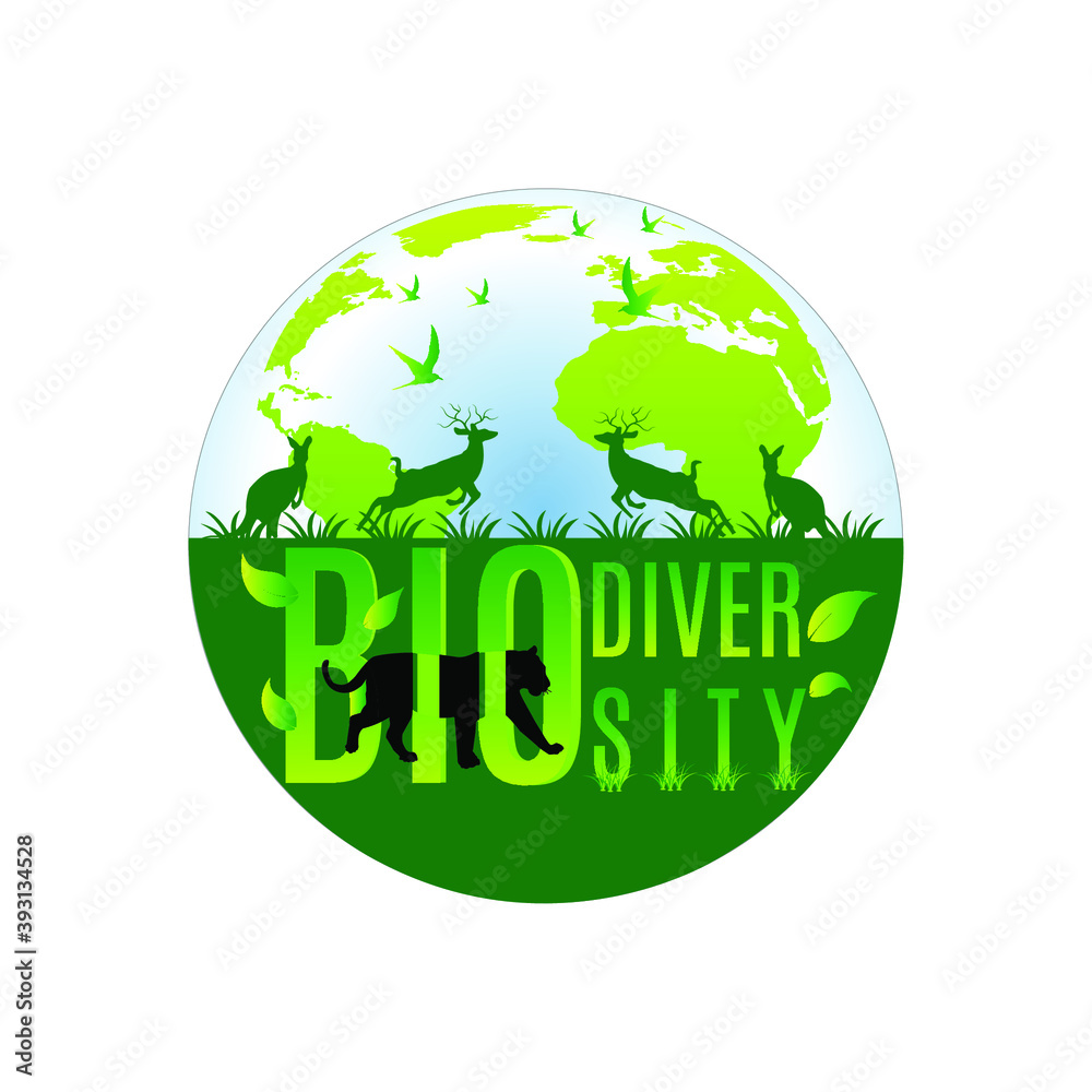 Planet earth with animals and plants for biodiversity. illustration ...