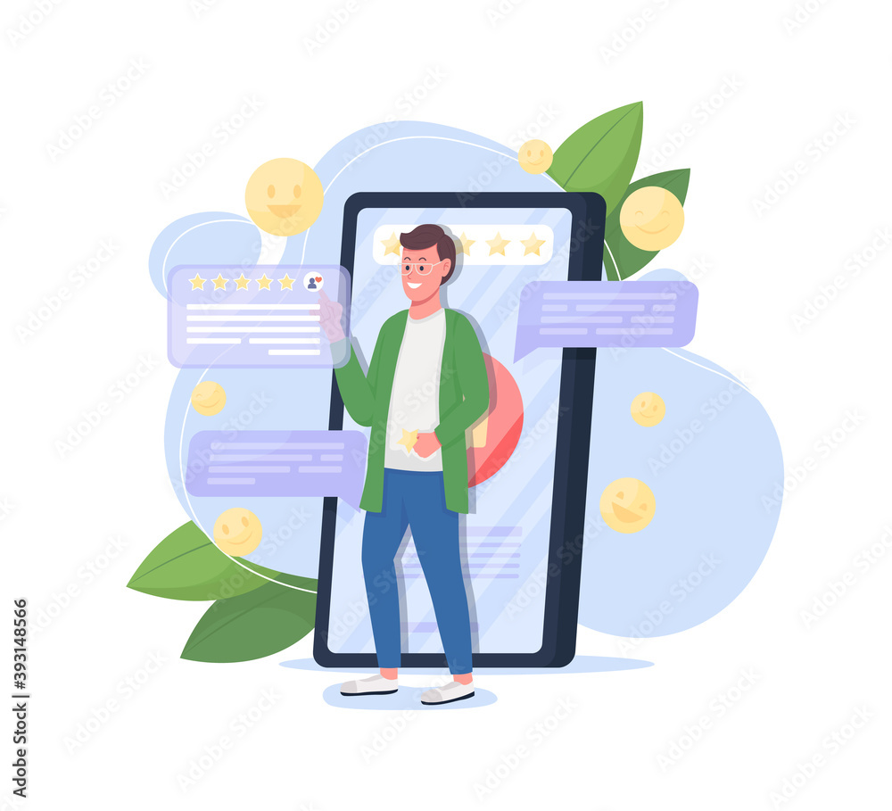 Good service online review flat concept vector illustration. Smartphone ...