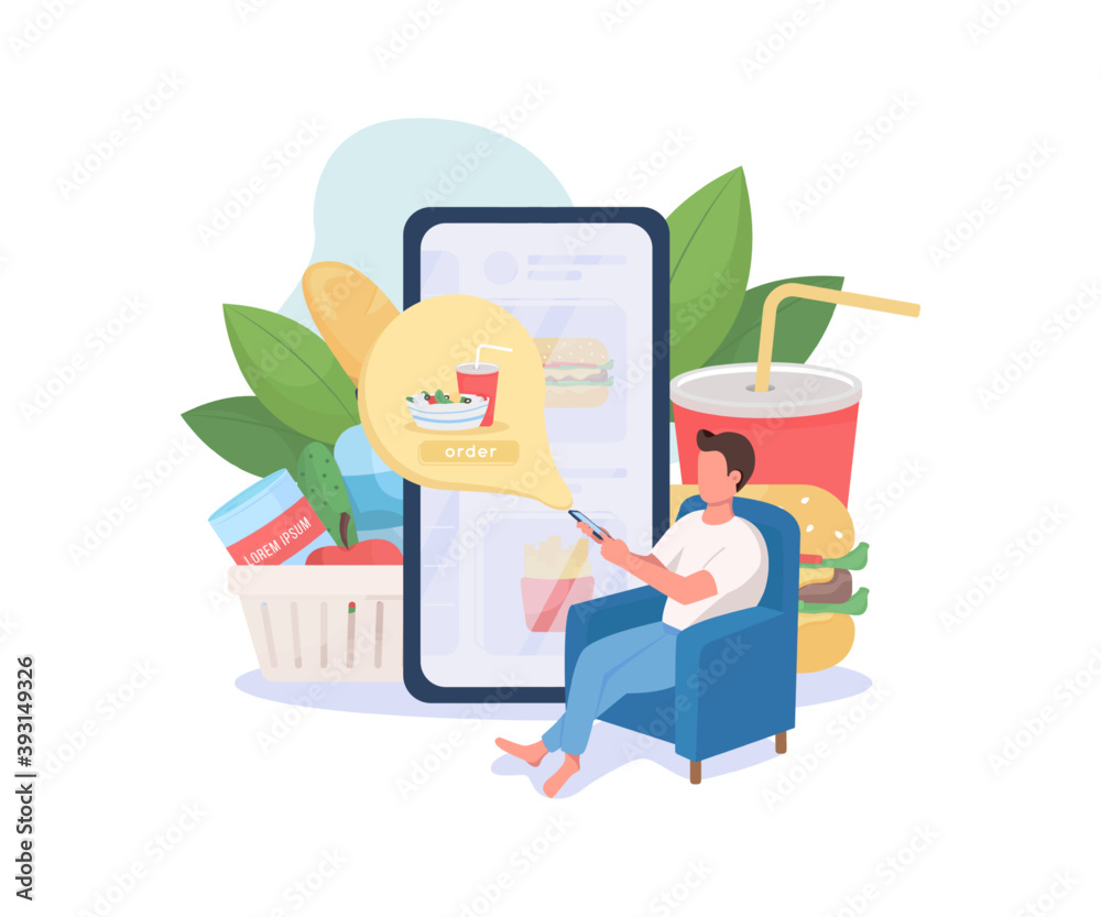 Online food order flat concept vector illustration. Smartphone app ...