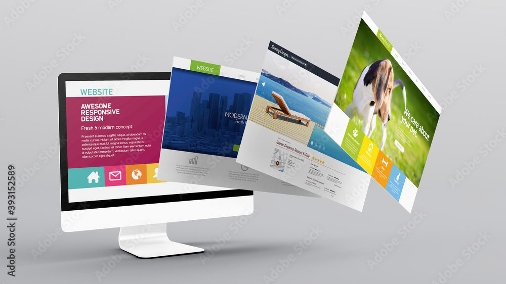 floating screens mock up 3d rendering Stock Illustration | Adobe Stock