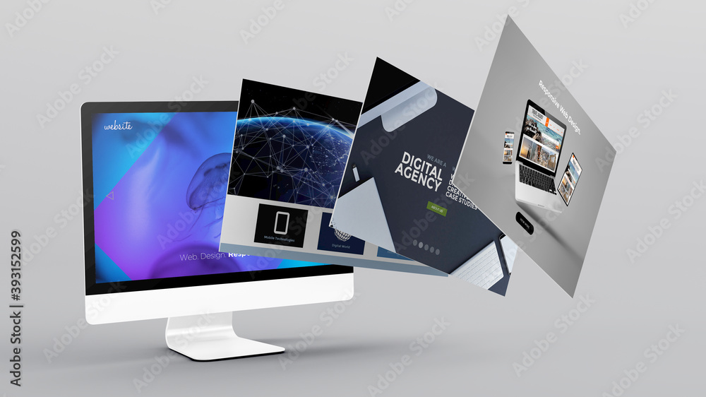 floating screens mock up 3d rendering Stock Illustration | Adobe Stock