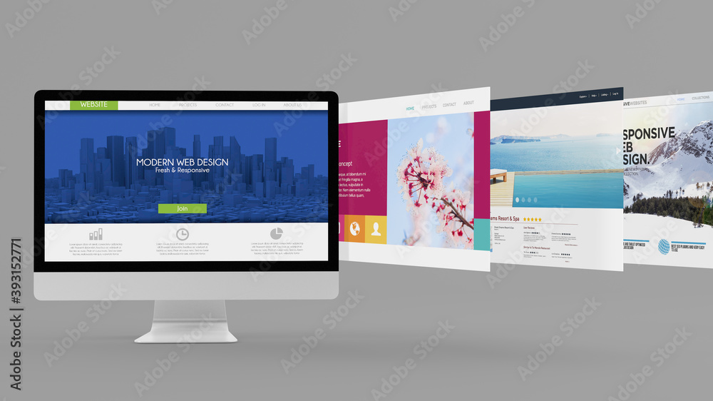 Computer screens floating 3d rendering Stock Illustration | Adobe Stock