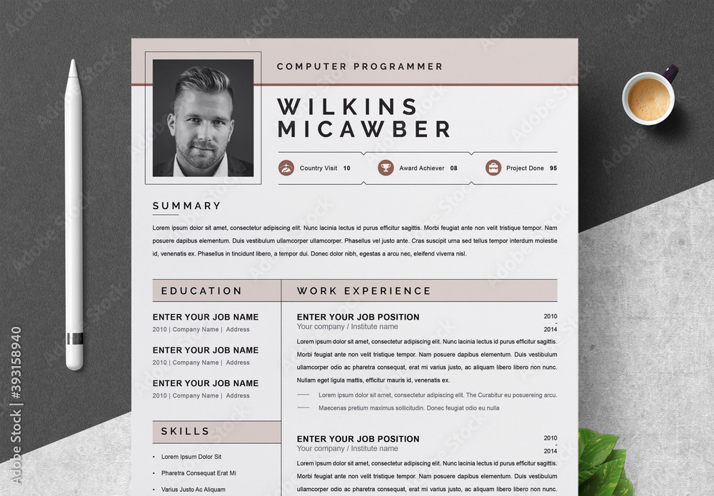 Modern Resume Layout with Photo Stock Template | Adobe Stock