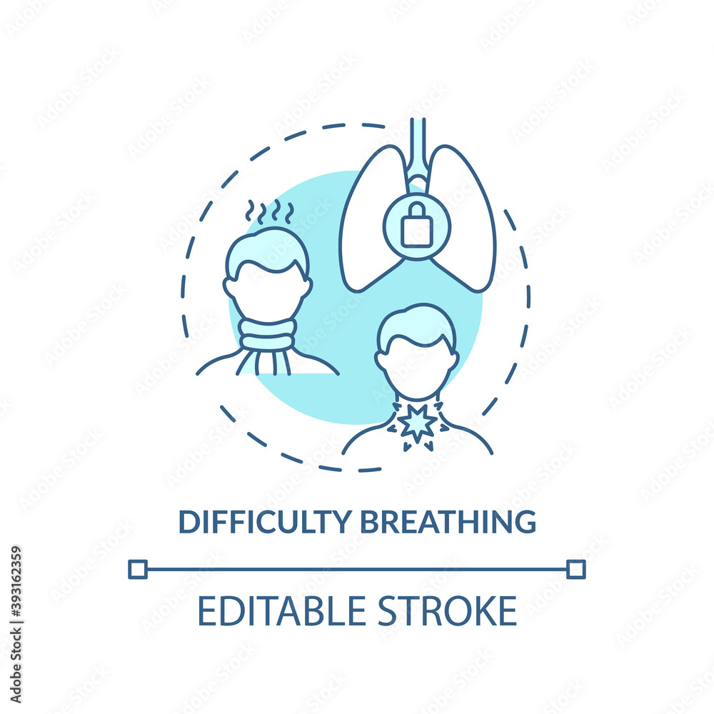 Difficulty breathing concept icon. Sore throat complication idea thin ...