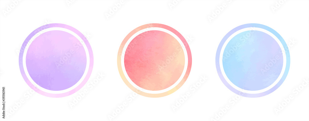 Colorful watercolor vector circles, ring shapes, round thin frames set ...
