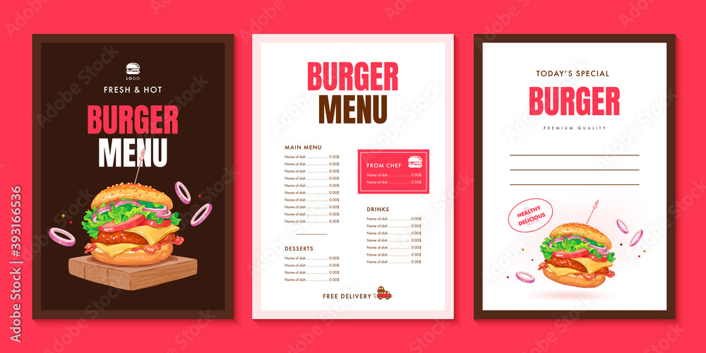 Burger restaurant menu layout design brochure Stock Vector | Adobe Stock