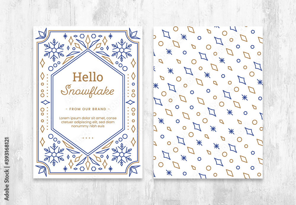 Winter Flyer Postcard Layout with Symmetrical Snowflake Illustrations ...