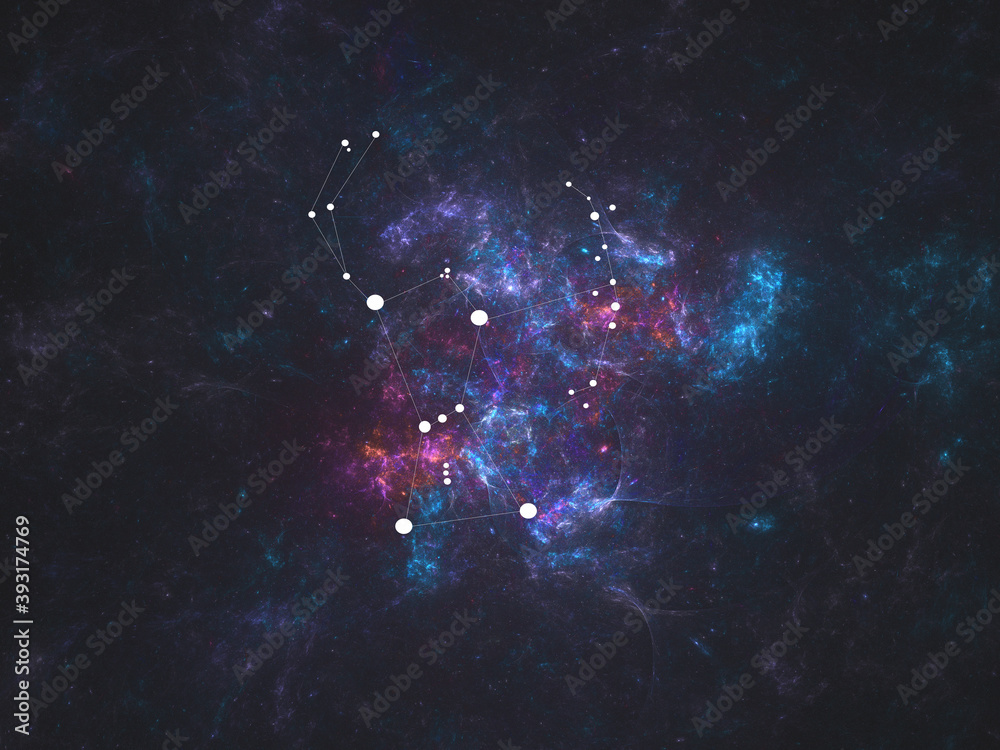 Orion (with lines) constellation. Constellation on a starry color sky ...