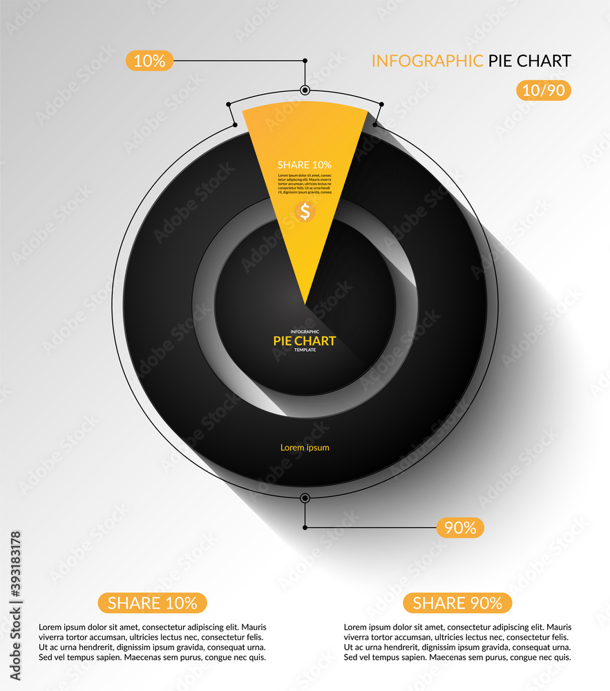 Infographic pie chart template. Share of 10 and 90 percent. Vector ...