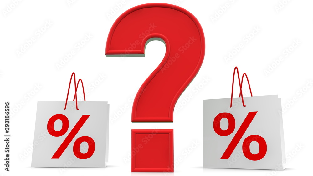 Concept of Question mark and percentage signs on shopping bags Stock ...