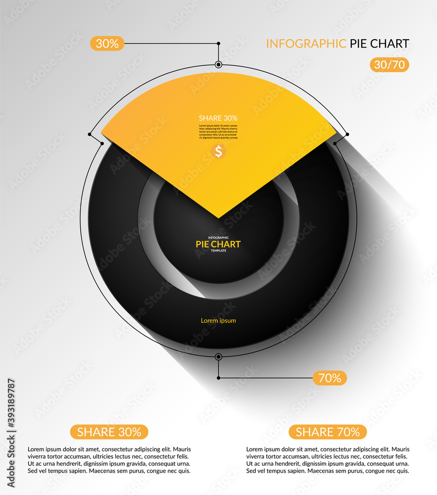 Infographic pie chart template. Share of 30 and 70 percent. Vector ...