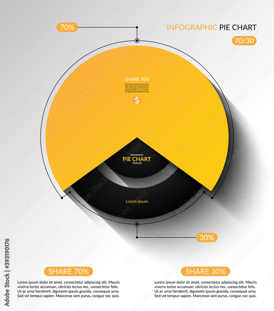 Infographic pie chart template. Share of 70 and 30 percent. Vector ...