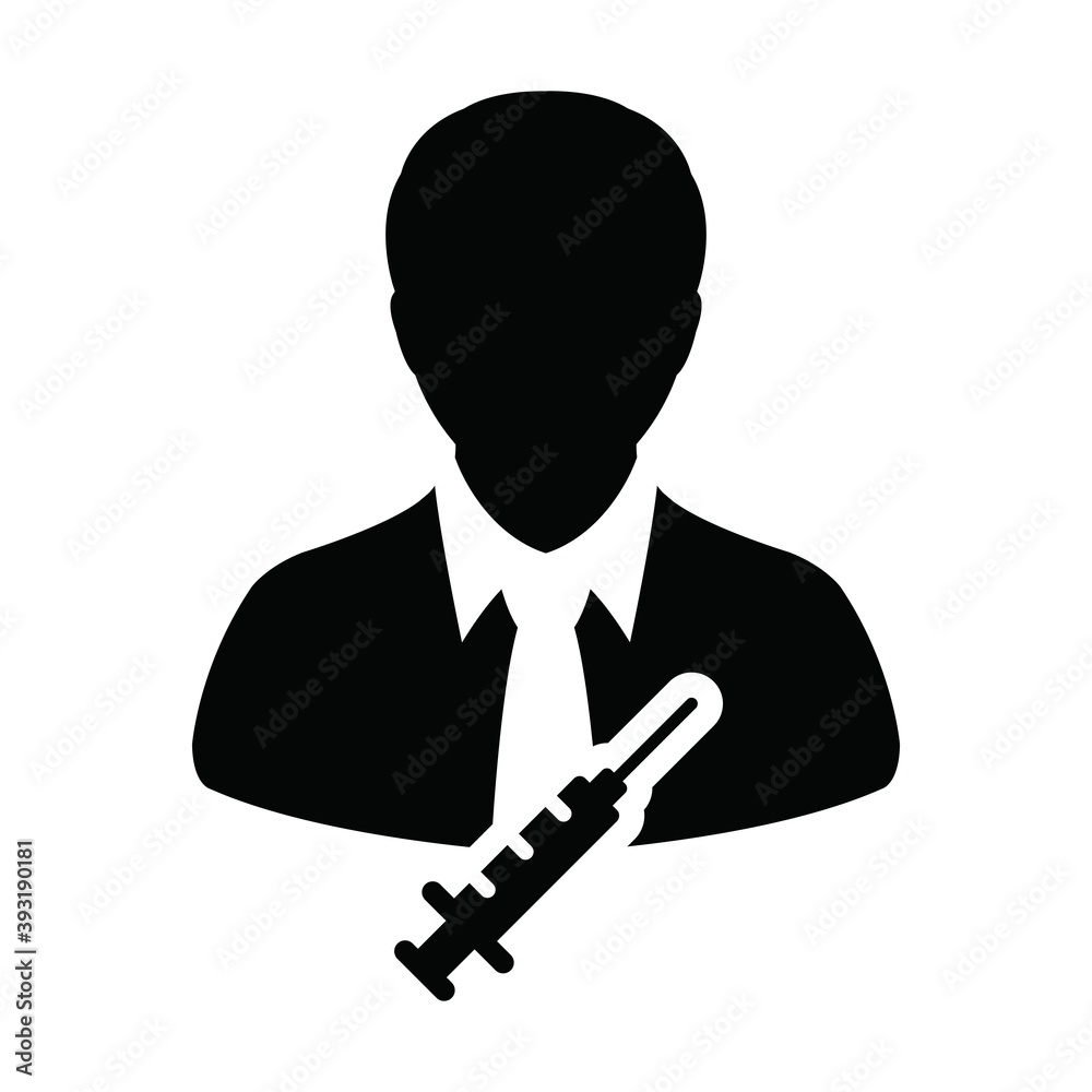 Injection icon vector with vaccine syringe male user person profile ...