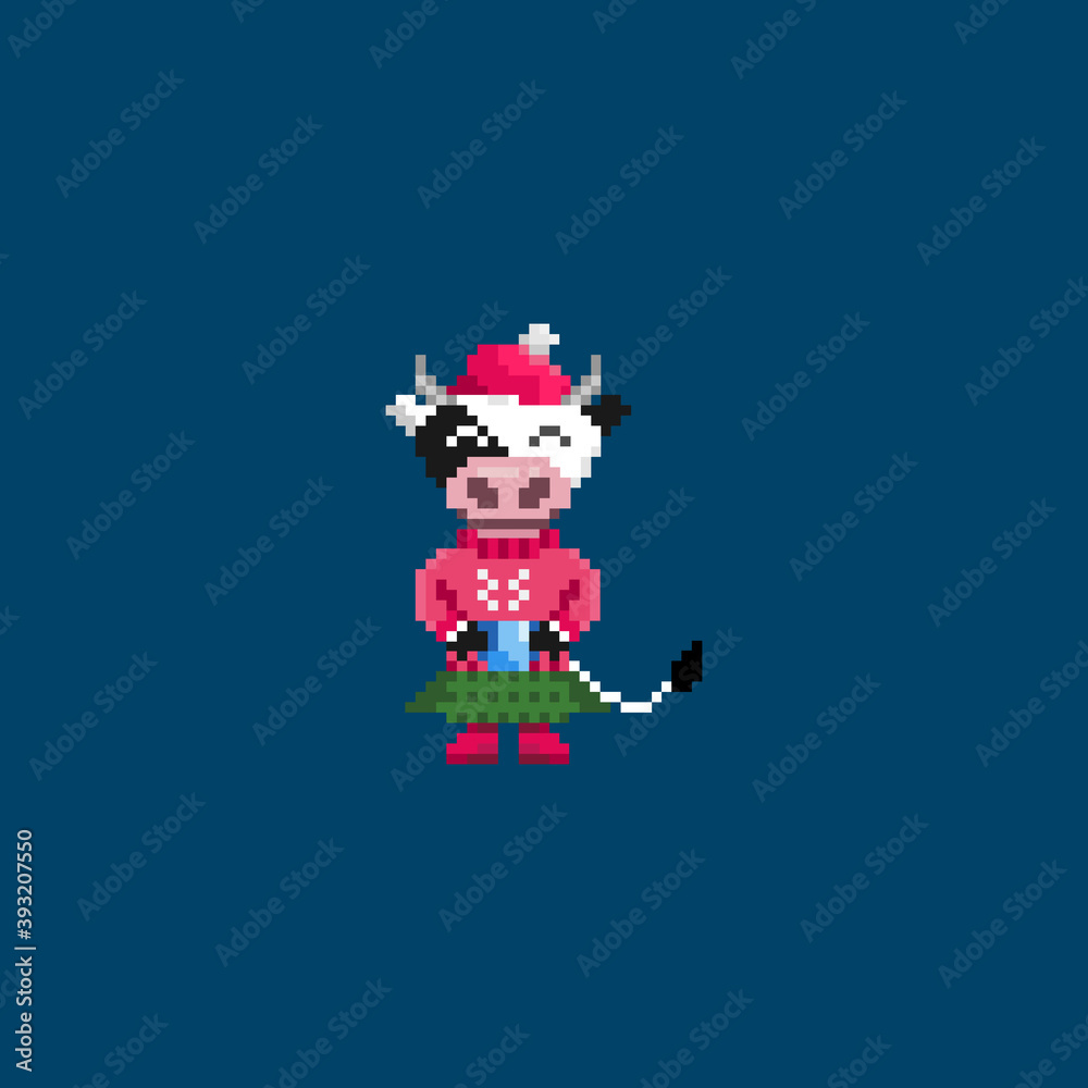 Cow pixel art on white background. Pixel cows in cute suits. Symbol of ...