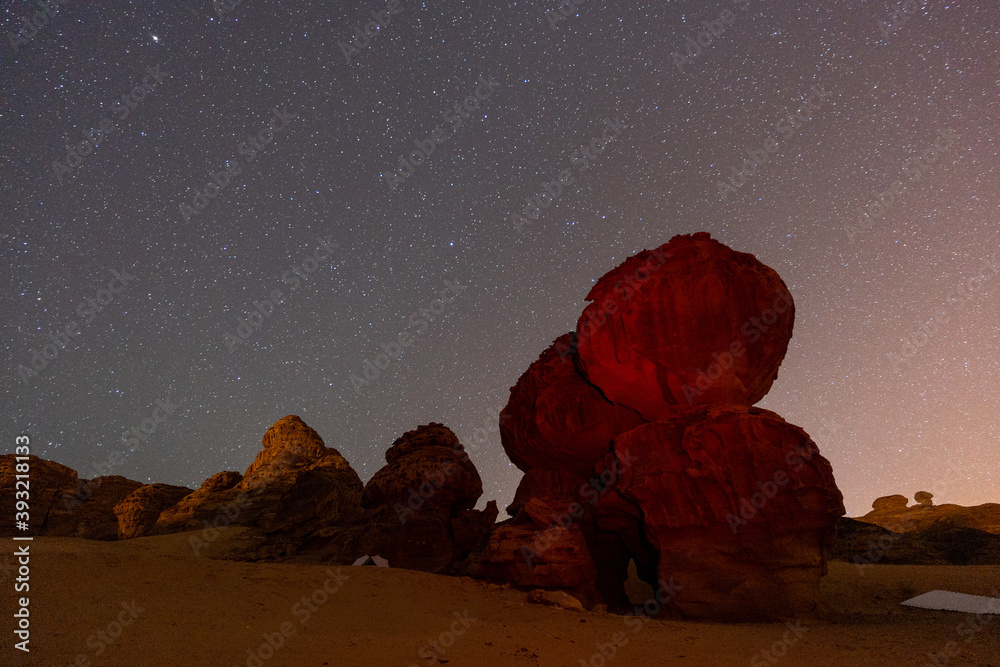 Night sky with stars above Rock formations in Al-'Ula in the region ...