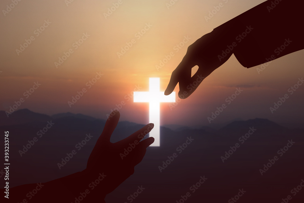 Jesus Christ giving a helping hand to human Stock Photo | Adobe Stock