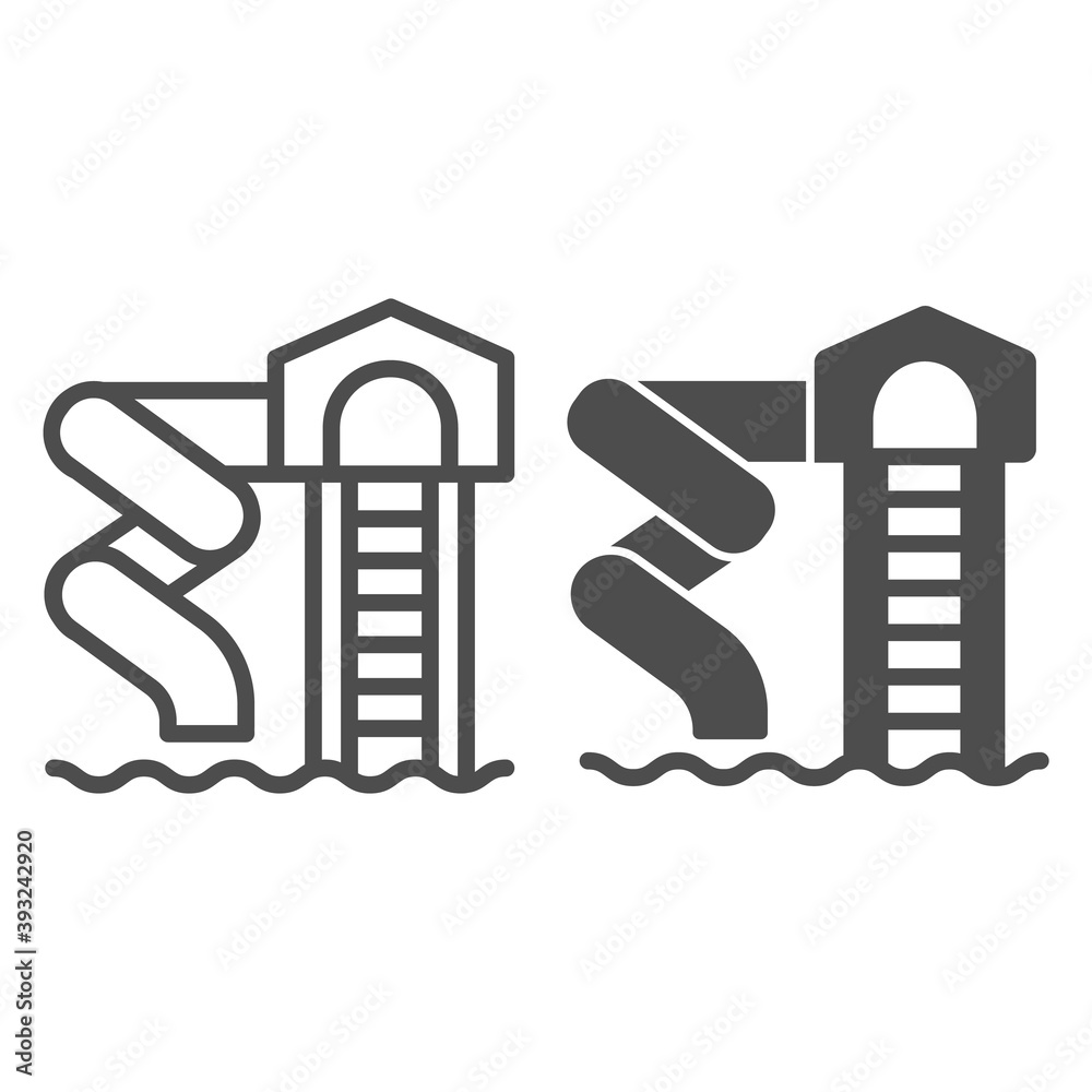 Water park spiral pipe with ladder line and solid icon, Aquapark ...
