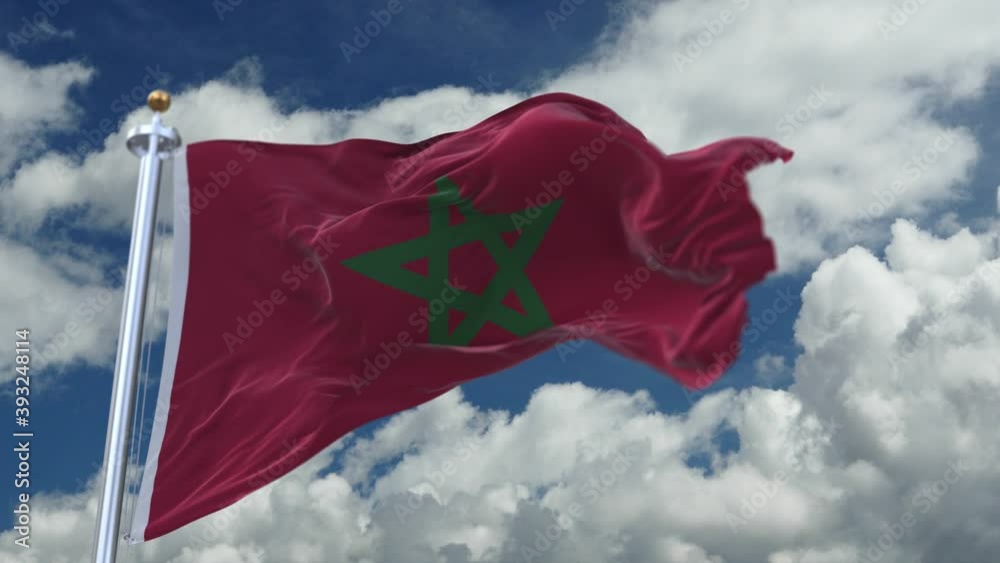 4k looping flag of Morocco with flagpole waving in wind;timelapse ...