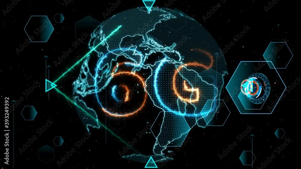 6G network super speed Internet digital world map in monitor digital ...